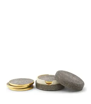 Aerin Set Of 4 Shagreen Coasters - Brown