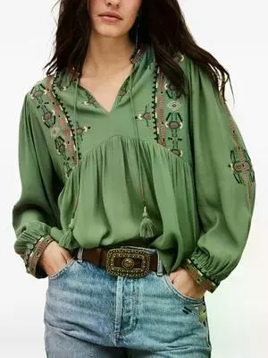 Ba&sh Tilt Embroidered V-neck Top - Green