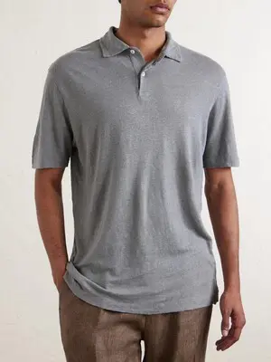 Hartford Knitted Linen Polo Shirt - Gray