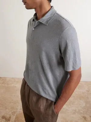 Hartford Knitted Linen Polo Shirt - Gray