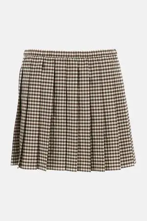 Moncler Gingham Cotton-blend Pleated Miniskirt - Brown