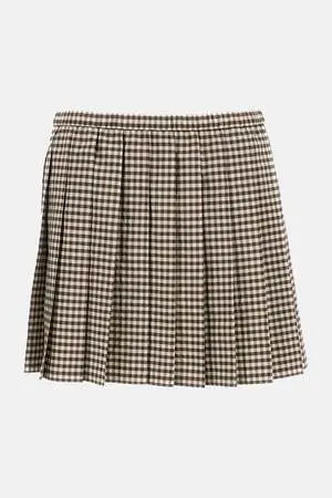 Moncler Gingham Cotton-blend Pleated Miniskirt - Brown