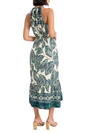 Maggy London Print Tie Back Sleeveless Midi Dress