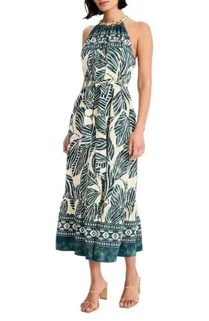 Maggy London Print Tie Back Sleeveless Midi Dress