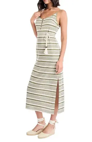 THE GOOD JOURNEY Geometric Stitch Tie Waist Sweater Dress