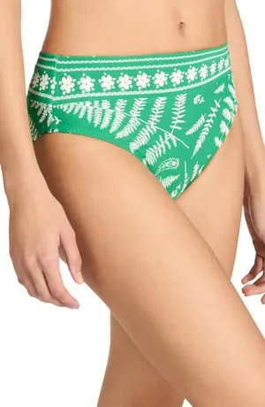 Robin Piccone Hailey High-waist Bikini Bottom - Emerald/ecru
