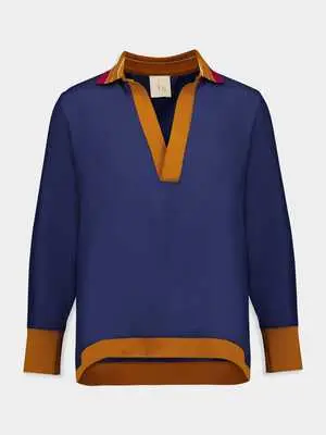 PAULA Diane Silk V-neck Top - Blue