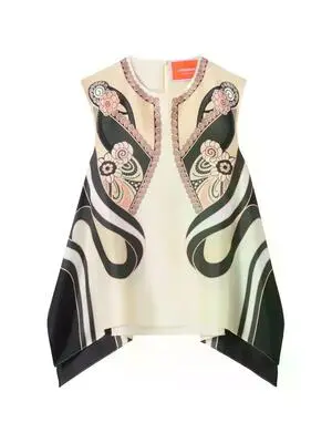 La DoubleJ Floral Pattern Trapeze Top - Neutrals