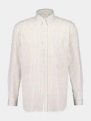 Saint Laurent Cassandre Striped Cotton Poplin Shirt - Orange
