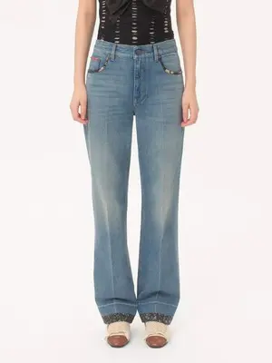 Valentino Garavani Medium Denim Trousers With Floral Detail - Blue