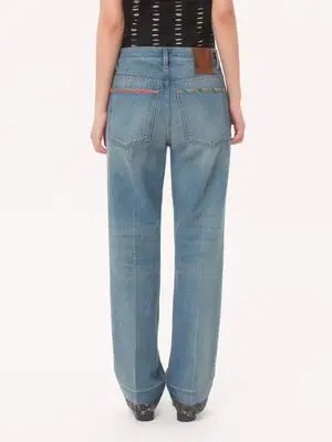 Valentino Garavani Medium Denim Trousers With Floral Detail - Blue