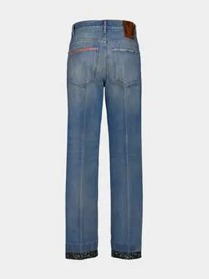 Valentino Garavani Medium Denim Trousers With Floral Detail - Blue