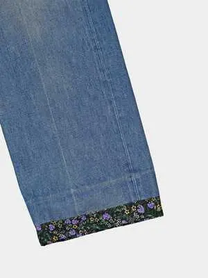 Valentino Garavani Medium Denim Trousers With Floral Detail - Blue