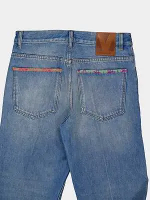 Valentino Garavani Medium Denim Trousers With Floral Detail - Blue