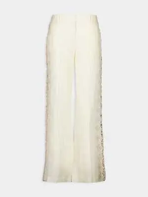 Zimmermann Flared Linen Trousers With Lace Inserts - Beige