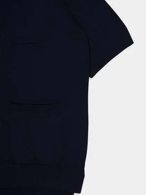 PIACENZA CASHMERE 1733 Navy Short-sleeve Button-up Shirt - Blue