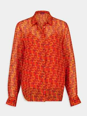 Gucci Printed Silk Shirt With Horsebit Motif