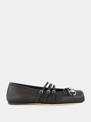Gucci Leather Horsebit Ballet Flats - Black
