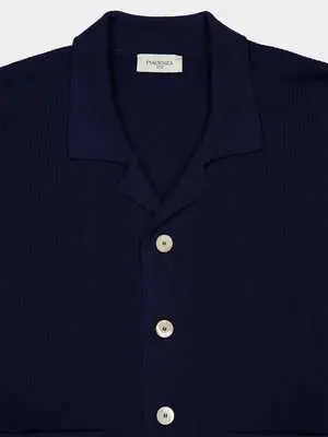 PIACENZA CASHMERE 1733 Navy Cotton Ribbed Collared Overshirt - Blue