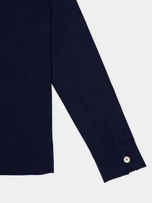 PIACENZA CASHMERE 1733 Navy Cotton Ribbed Collared Overshirt - Blue