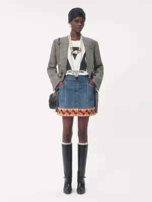 Valentino Garavani Denim Mini Skirt With Jacquard Trim - Blue