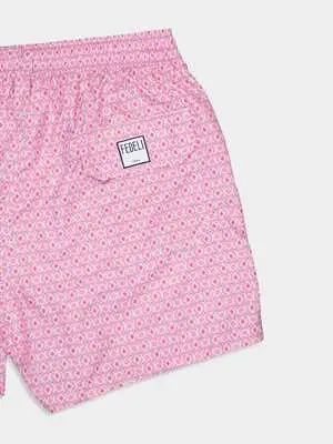 Fedeli Madeira Vintage Pattern Sustainable Swim Trunk - Pink