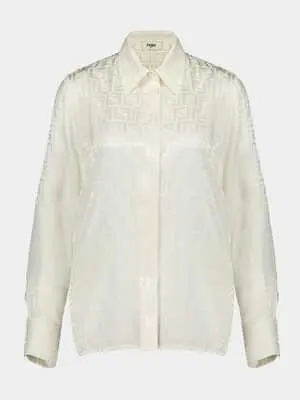 Fendi FF Motif Silk Shirt Cream