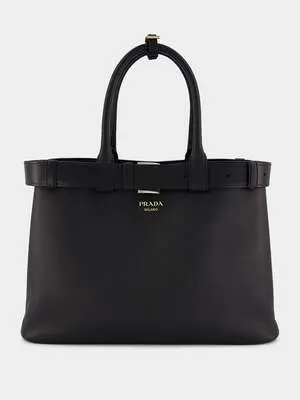 Prada Large Buckled Leather Handbag - Black