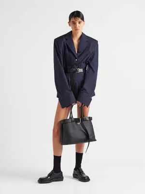 Prada Large Buckled Leather Handbag - Black