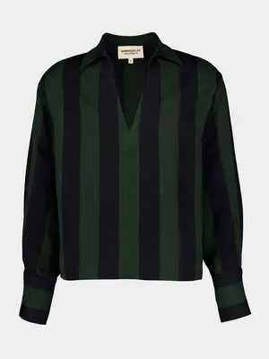 MARRAKSHI LIFE Striped V-neck Blouse - Green