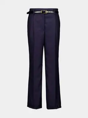 Prada Straight-leg Wool Trousers With Leather Belt - Blue