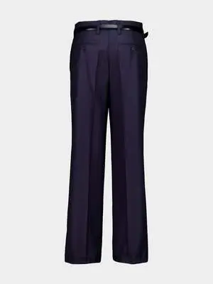 Prada Straight-leg Wool Trousers With Leather Belt - Blue