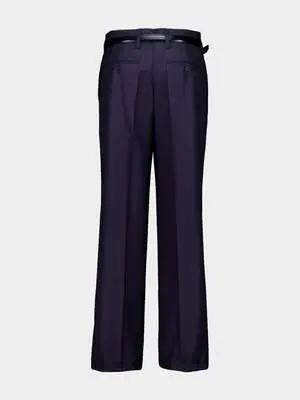 Prada Straight-leg Wool Trousers With Leather Belt - Blue