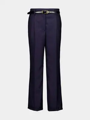 Prada Straight-leg Wool Trousers With Leather Belt - Blue