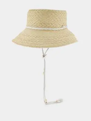 SENSI STUDIO Textured Straw Lampshade Hat With Leather Band