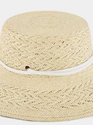 SENSI STUDIO Textured Straw Lampshade Hat With Leather Band