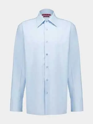 Gucci Baby Cotton Poplin Shirt With Embossed Logo - Blue