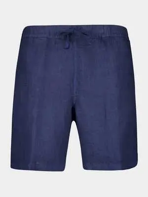 120% Lino Linen Bermuda Shorts - Blue
