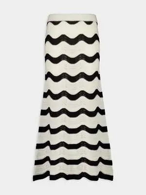 La DoubleJ Black And Ecru Chevron Cotton Midi Skirt