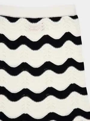 La DoubleJ Black And Ecru Chevron Cotton Midi Skirt