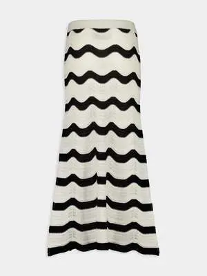 La DoubleJ Black And Ecru Chevron Cotton Midi Skirt