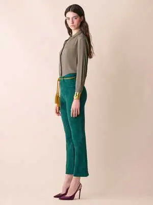 PAULA Flared Suede Trousers - Blue