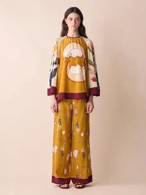 PAULA Taurus Printed Silk Crepe Pajama Pants