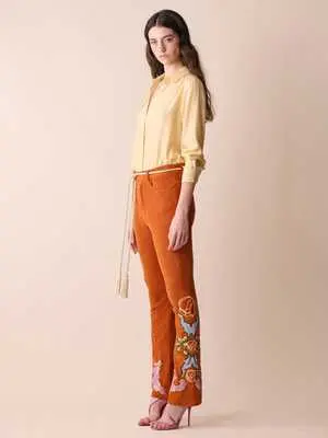 PAULA Capella Embroidered Suede Pants - Orange