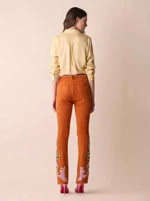 PAULA Capella Embroidered Suede Pants - Orange