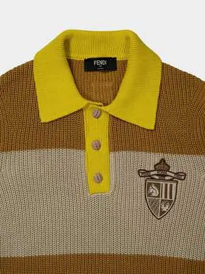 Fendi Yellow And Beige Striped Cotton Knit Polo Shirt - Multicolour