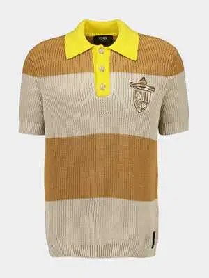 Fendi Yellow And Beige Striped Cotton Knit Polo Shirt - Multicolour