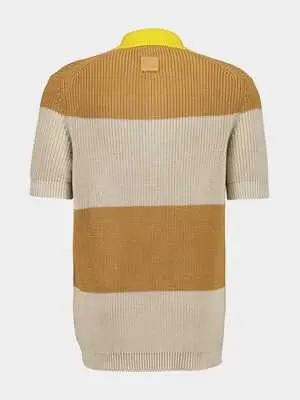 Fendi Yellow And Beige Striped Cotton Knit Polo Shirt - Multicolour