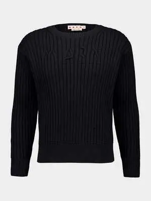 Marni Crewneck Cotton Knit Sweater - Black