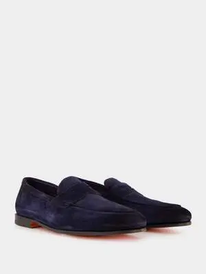 Santoni Suede Penny Loafers - Blue
